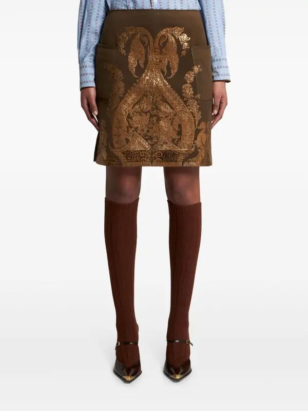 Etro Printed Metallic-effect Mini Skirt - Brown