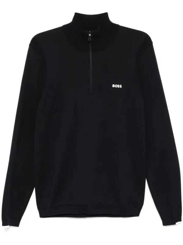 BOSS Logo-print High-neck Jumper - Blue