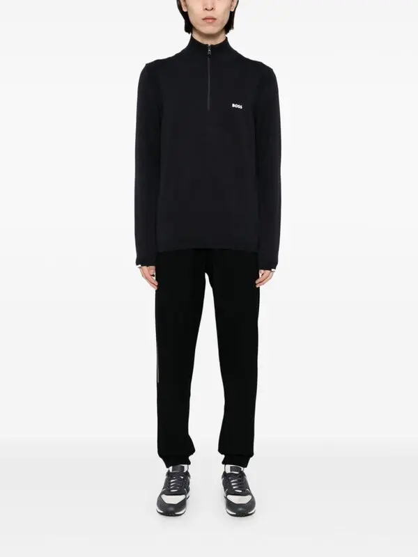 BOSS Logo-print High-neck Jumper - Blue