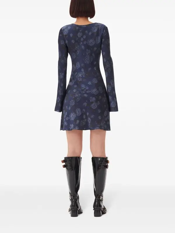 Ganni Floral-Print Mini Skater Dress In Blue - 77% Off