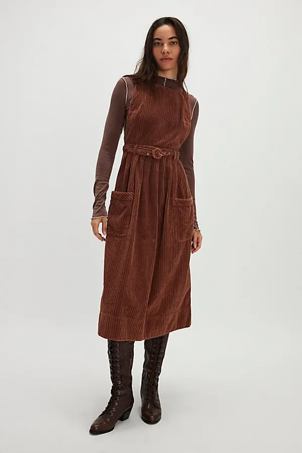 knee length dresses for ladies Paradox Corduroy Shirt Midi Dress Dark Brown / M