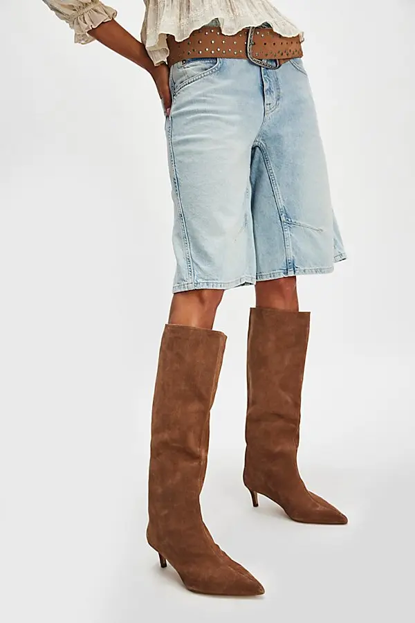 Free People Tall Leather Boots - Tan Suede