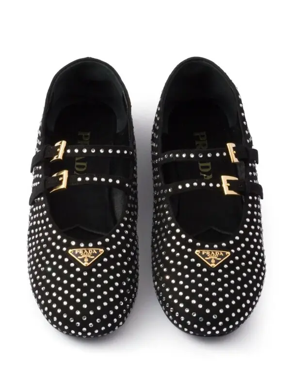 Prada Crystal-embellished Ballerina Shoes - Black