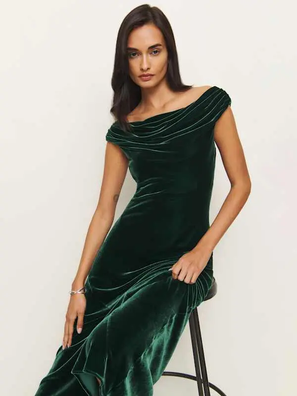 green emerald velvet dress Ruby Velvet Dress Rental by Reformation