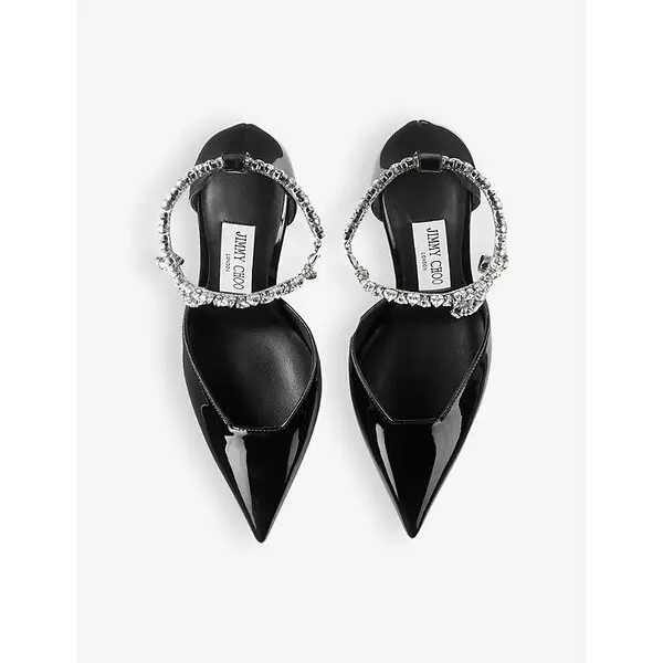 JIMMY CHOO Stevie 100 Crystal-embellished Patent-leather Heeled Courts - Black