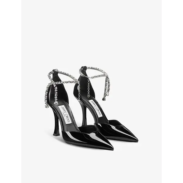 JIMMY CHOO Stevie 100 Crystal-embellished Patent-leather Heeled Courts - Black