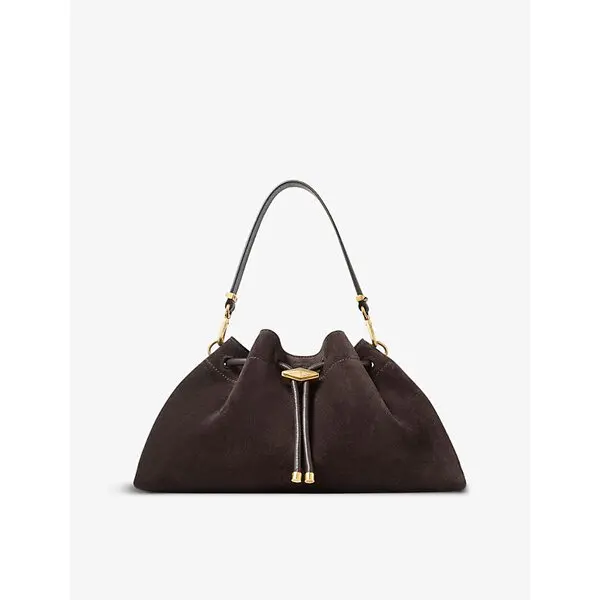 JIMMY CHOO Cinch Medium Suede Shoulder Bag - Coffee/gold