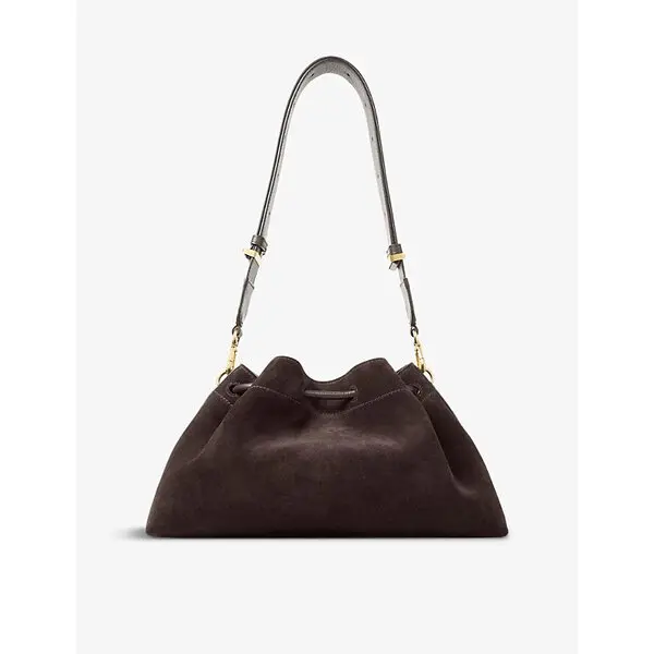 JIMMY CHOO Cinch Medium Suede Shoulder Bag - Coffee/gold