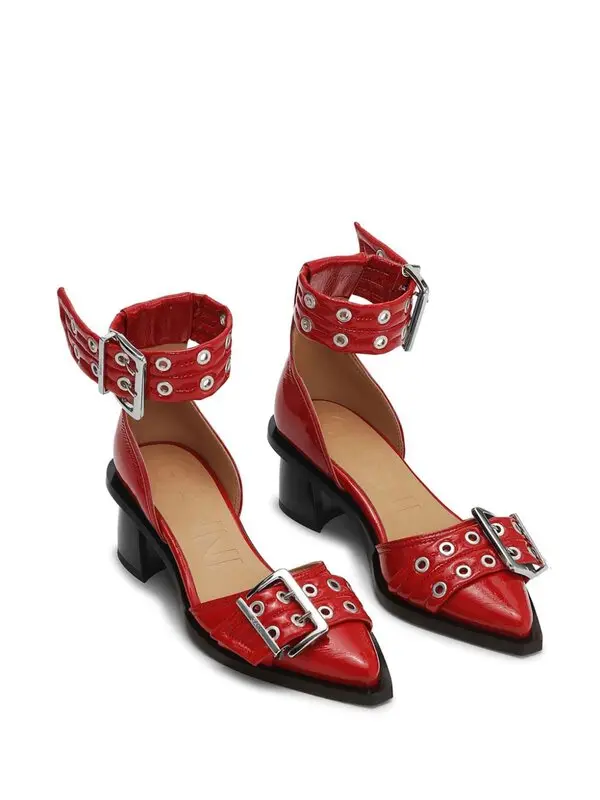GANNI Buckled Open Cut Pumps - Red