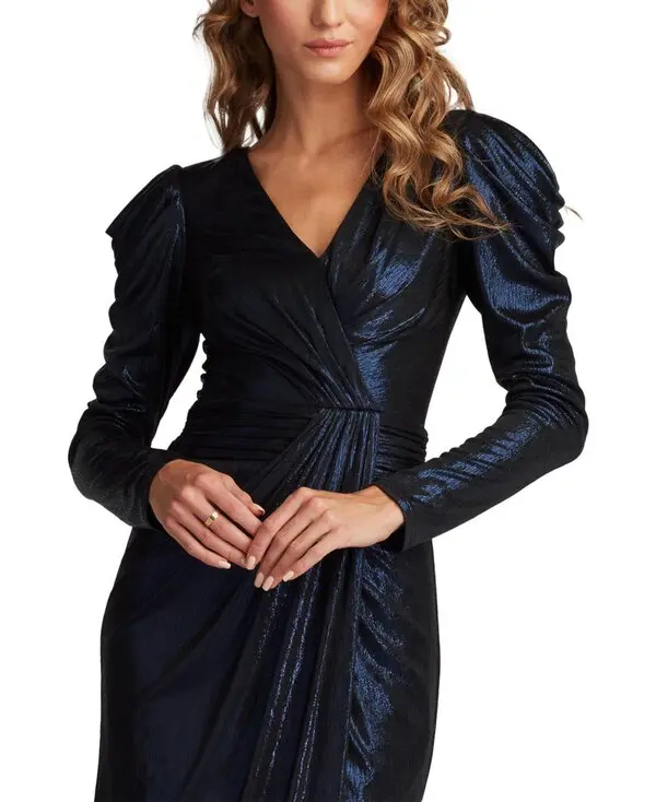 Tadashi Shoji Garrison Draped Metallic Jersey Dress - Royal Navy |  Editorialist