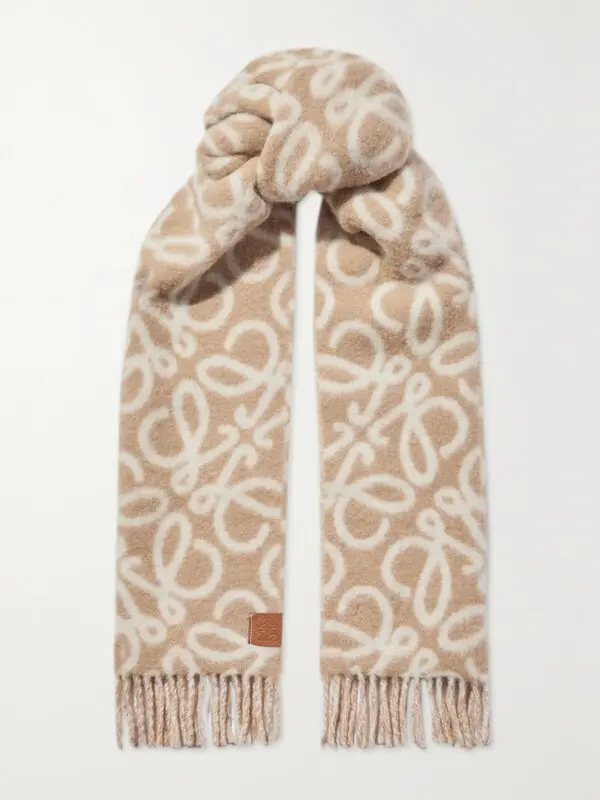 Loewe Fringed Jacquard-knit Scarf - Neutrals