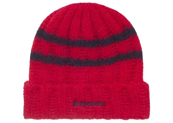 Supreme Brushed Stripe Beanie - Red