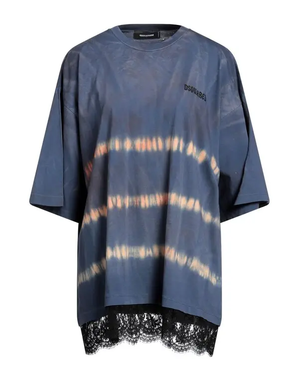 Dsquared2 Oversized Tie-dyed T-shirt With Lace Trim - Navy