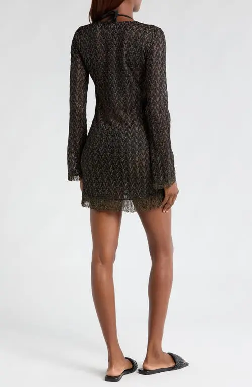 Ramy Brook Cassie Zigzag Long Sleeve Knit Cover-Up Dress - Black/Gold Zig  Zag - 25% Off | Editorialist