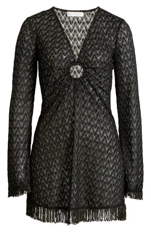 Ramy Brook Cassie Zigzag Long Sleeve Knit Cover-Up Dress - Black/Gold Zig  Zag | Editorialist