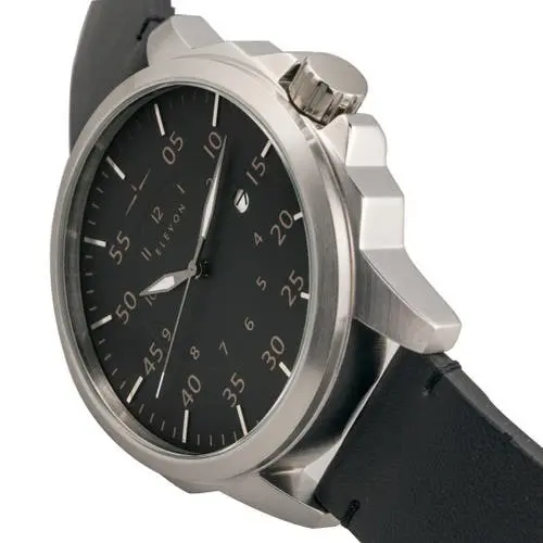 ELEVON Hughes Leather-band Strap Watch - Silver/black/black