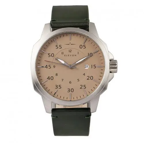 ELEVON Hughes Leather-band Strap Watch - Silver/green