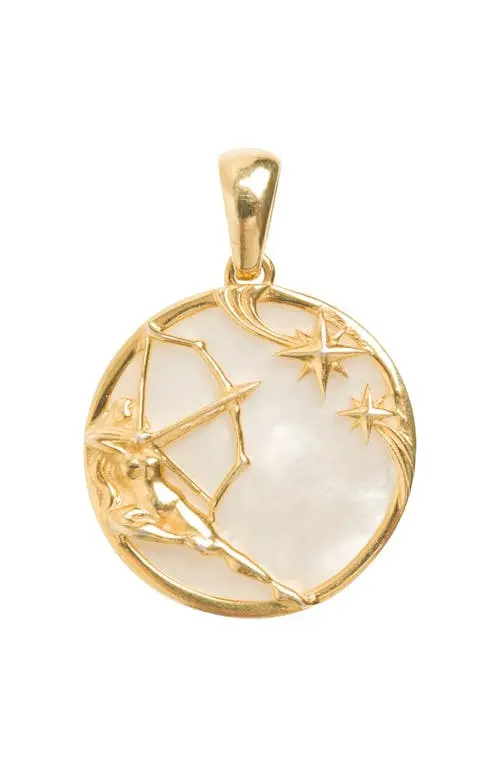 FREYA ROSE Zodiac Pendant In 18ct Gold Plated Sterling Silver With Mother Of Pearl - Sagittarius