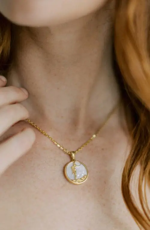 FREYA ROSE 18ct Gold Plated Sterling Silver Mother Of Pearl Zodiac Pendant - Virgo