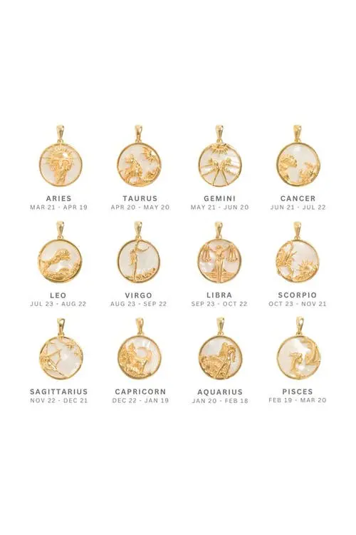 FREYA ROSE 18ct Gold Plated Sterling Silver Mother Of Pearl Zodiac Pendant - Virgo