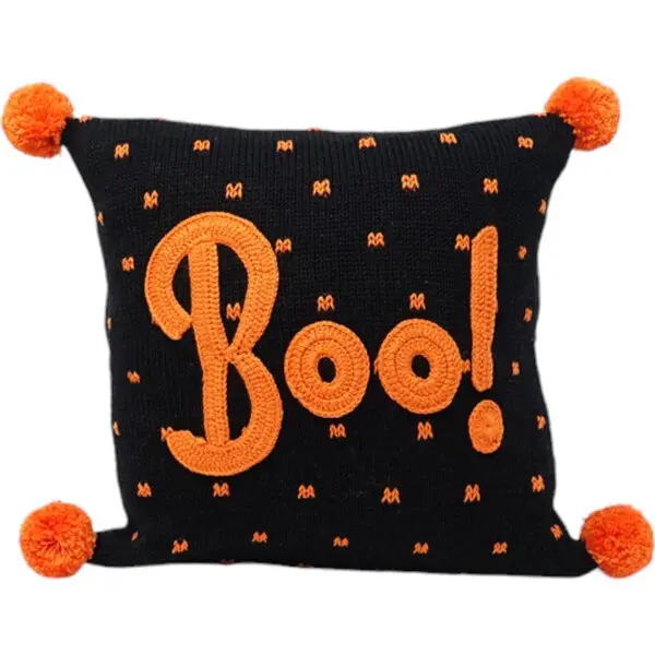 MELANGE COLLECTION 10" Boo Halloween Pillow - Black And Orange