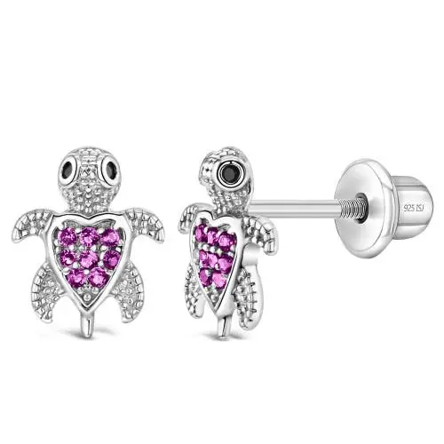 IN SEASON JEWELRY Cubic Zirconia Turtle Stud Earrings - Hot Pink