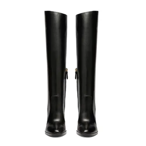 Santoni Leather High-heel Boots - Black