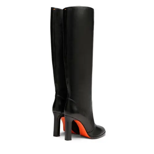 Santoni Leather High-heel Boots - Black