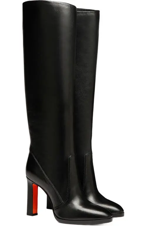 Santoni Leather High Heel Boots - Black