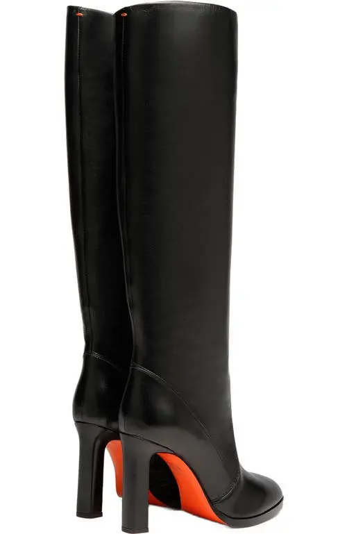 Santoni Leather High Heel Boots - Black