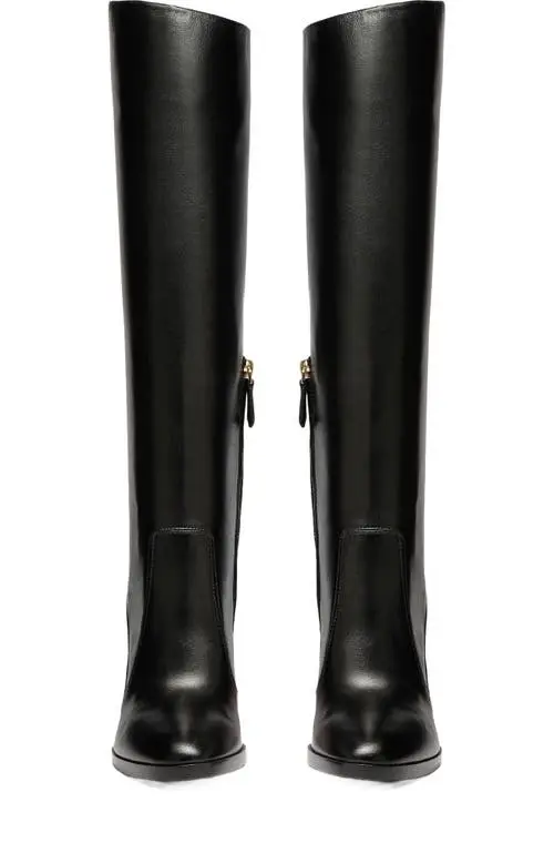 Santoni Leather High Heel Boots - Black