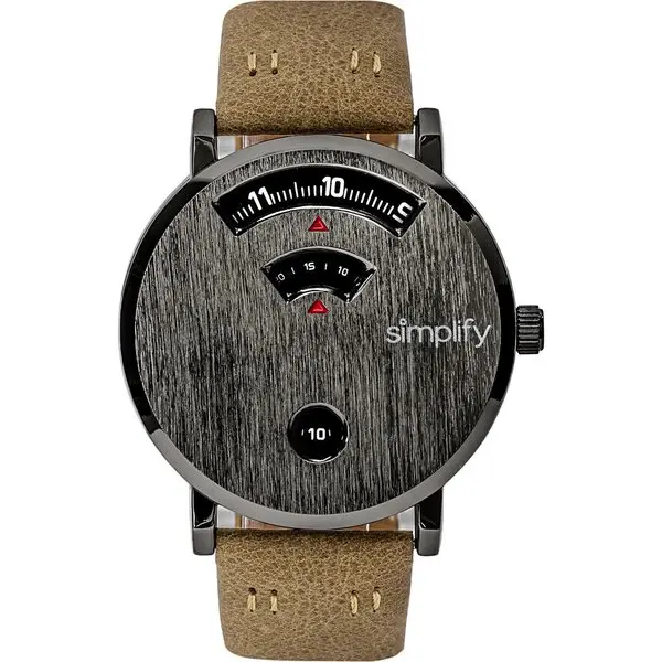 SIMPLIFY The 7000 Leather-band Watch - Gunmetal/brown