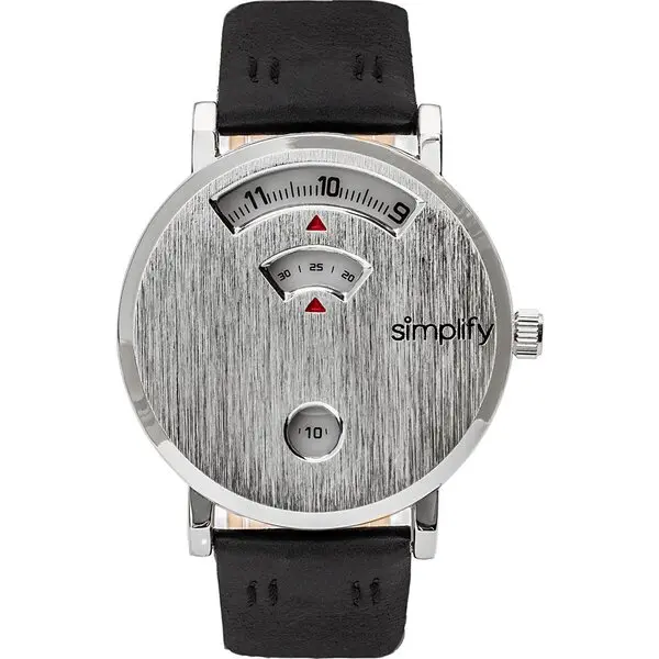 SIMPLIFY The 7000 Leather-band Watch - Silver/black