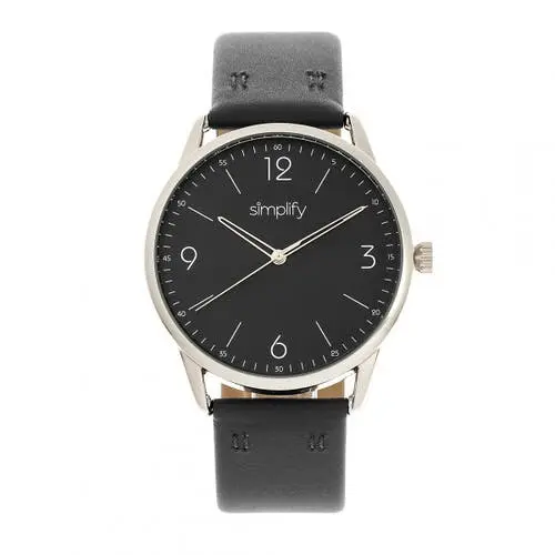 SIMPLIFY Leather-band Strap Watch - Black