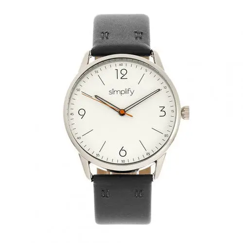 SIMPLIFY Leather-band Strap Watch - Black/white