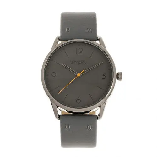 SIMPLIFY Leather-band Strap Watch - Charcoal