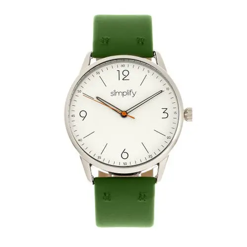 SIMPLIFY Leather-band Strap Watch - Olive/white