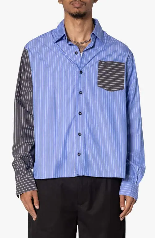 Mnml Oversize Mismatched Pinstripe Button-up Shirt Jacket - Blue