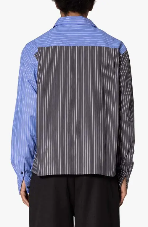 Mnml Oversize Mismatched Pinstripe Button-up Shirt Jacket - Blue