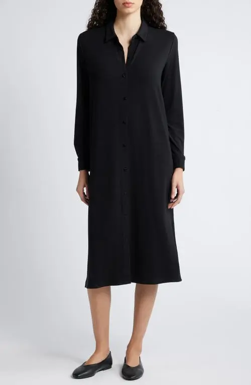 eileen fisher black jersey dress Eileen Fisher Black Stretch Jersey Long Sleeve Shift Dress M