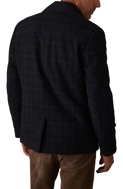 THE NORMAL BRAND Lan Windowpane Plaid Pea Coat - Navy Plaid