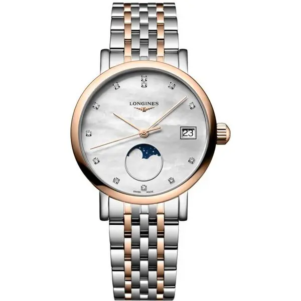 LONGINES Elegant Collection Diamond Moonphase Bracelet Watch - White Mother-of-pearl