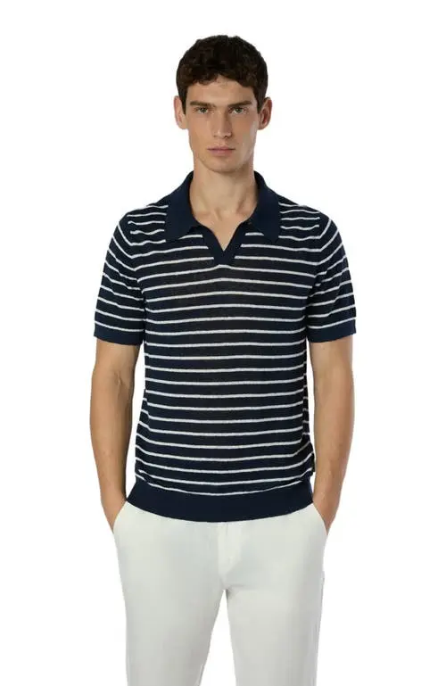 Onia Linen Johnny Polo Sweater - Deep Navy/white