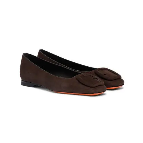 Santoni Suede Ballet Flats With Double-buckle Embellishment