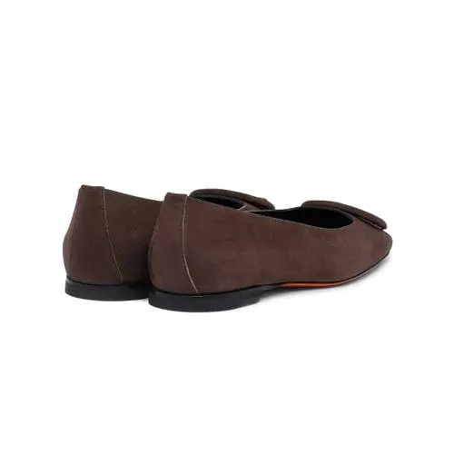 Santoni Suede Ballet Flats With Double-buckle Embellishment