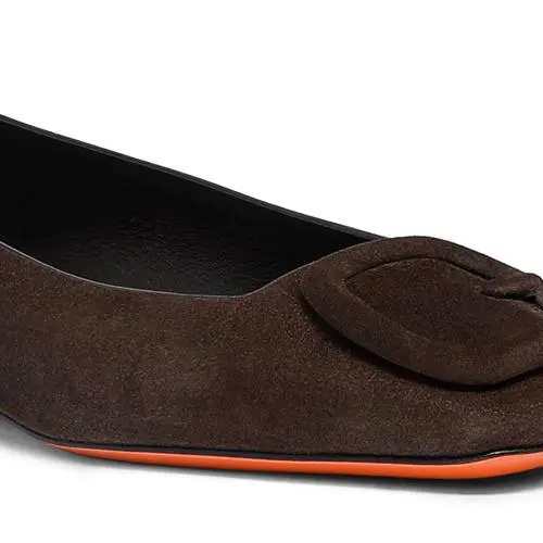Santoni Suede Ballet Flats With Double-buckle Embellishment