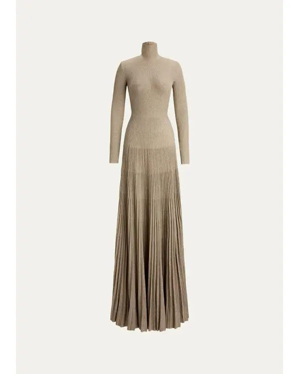 Ralph Lauren Ribbed Turtleneck Evening Dress
