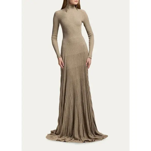 Ralph Lauren Ribbed Turtleneck Evening Dress