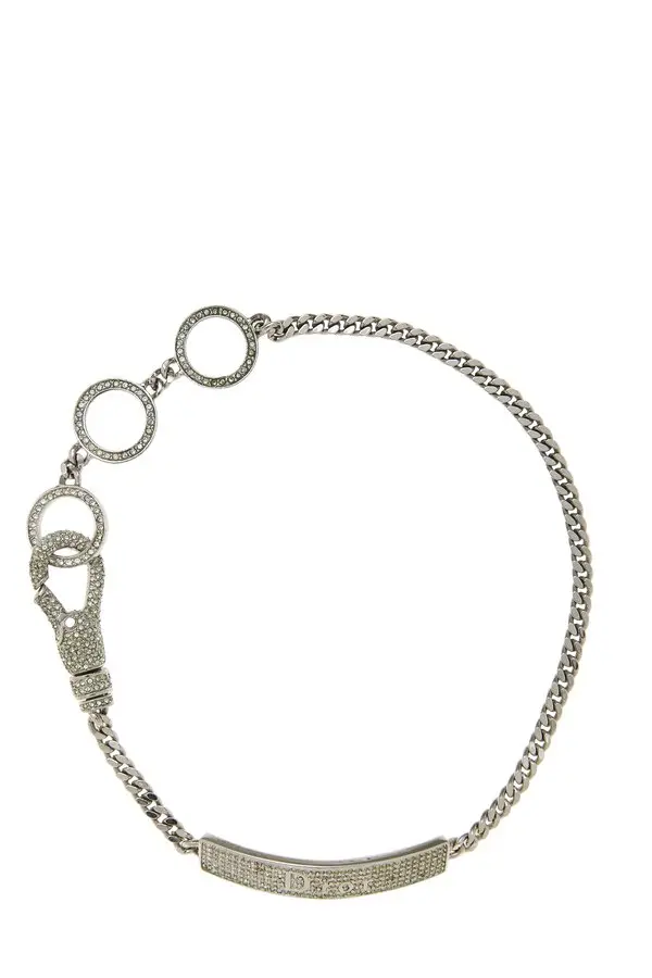Dior Crystal Logo Necklace - Silver