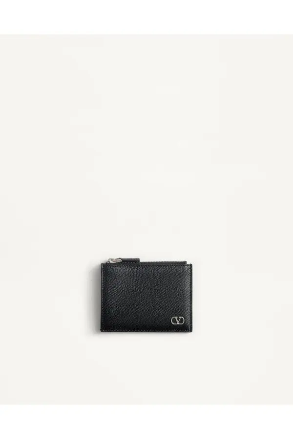Valentino Garavani Vlogo Signature Grainy Calfskin Card Holder - Black